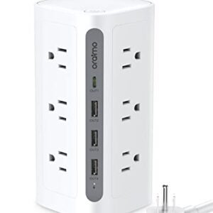 Power Strip Tower Surge Protector (1800J), oraimo 16 in 1 Power Tower with USB Ports & 5ft Extension Cord, Compact Charging Tower for Office Supplies, Dorm Room Essentials