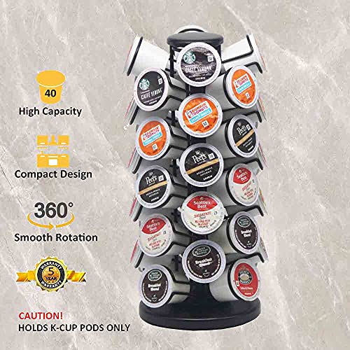 K Cup Holders,K Cup Holder, K Cups Holder,K Cup Carousel, Coffee Pods Holder Storage Organizer Stand,Comes All in One Piece,No Assembly Required,1 Count,Black (Capacity of 40 Pods) (Holds 40 Pods / Heavy Duty Base, Matte Black)