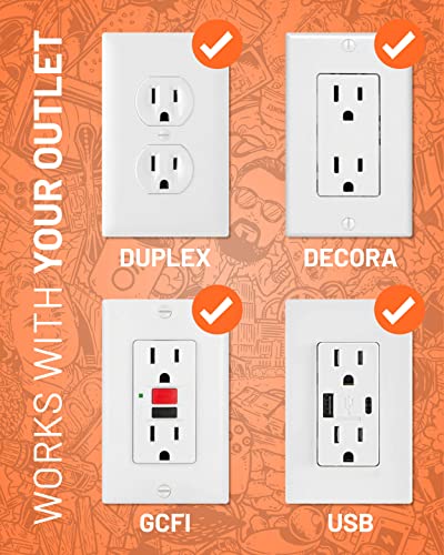 ECHOGEAR On-Wall Surge Protector with 6 Pivoting AC Outlets & 1080 Joules of Surge Protection - Low Profile Design Installs Over Existing Outlets to Protect Your Gear (White)