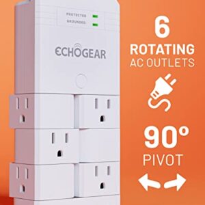 ECHOGEAR On-Wall Surge Protector with 6 Pivoting AC Outlets & 1080 Joules of Surge Protection - Low Profile Design Installs Over Existing Outlets to Protect Your Gear (White)