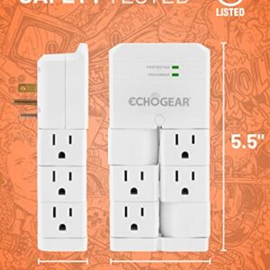 ECHOGEAR On-Wall Surge Protector with 6 Pivoting AC Outlets & 1080 Joules of Surge Protection - Low Profile Design Installs Over Existing Outlets to Protect Your Gear (White)