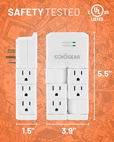 ECHOGEAR On-Wall Surge Protector with 6 Pivoting AC Outlets & 1080 Joules of Surge Protection - Low Profile Design Installs Over Existing Outlets to Protect Your Gear (White)