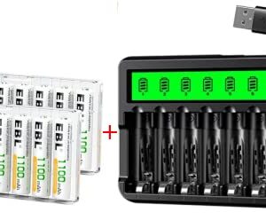 EBL Rechargeable AAA Batteries (16-Counts) and 8-Bay LCD Newest Version Battery Charger