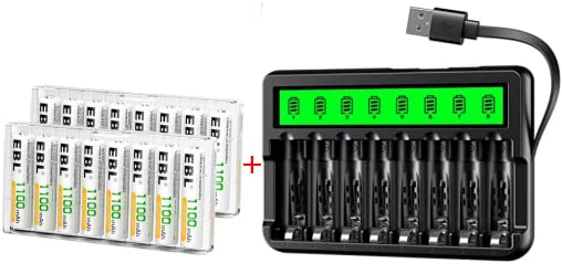 EBL Rechargeable AAA Batteries (16-Counts) and 8-Bay LCD Newest Version Battery Charger