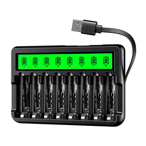 EBL Rechargeable AAA Batteries (16-Counts) and 8-Bay LCD Newest Version Battery Charger