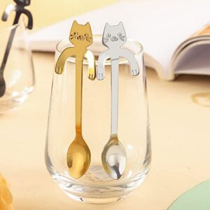 Cat Spoon Coffee Tea Spoon,Stainless Steel Hanging Cup Teaspoons Demitasse Mini Long Cute Kitten Stirring Spoon for Dessert Drink Mixing(Silver)