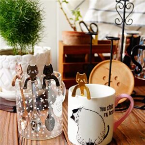 Cat Spoon Coffee Tea Spoon,Stainless Steel Hanging Cup Teaspoons Demitasse Mini Long Cute Kitten Stirring Spoon for Dessert Drink Mixing(Silver)