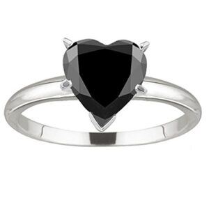 vogati 1.00 ct of 5.60-6.43 mm aa heart black diamond ring in 14k white gold-7.0