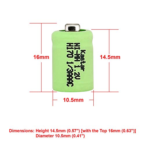 Kastar 3 Pack 1/3 AAA 170mAh Button Top NiMH Battery Replacement for Solar Lights Battery, Outdoor Solar Garden Art Light Battery, 1/3AAA-150NM-NT, GP-17AAAH, GP17AAAH, Sanyo N-50AAA, GP 1/3AAA-170NM