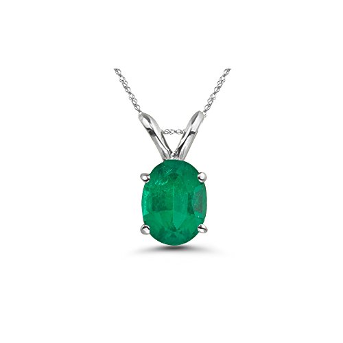 Natural Oval Shape Emerald Solitaire Pendant in Platinum From 5x3mm - 8x6mm (8x6mm - 0.84-1.35 Cts)