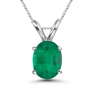 Natural Oval Shape Emerald Solitaire Pendant in Platinum From 5x3mm - 8x6mm (8x6mm - 0.84-1.35 Cts)