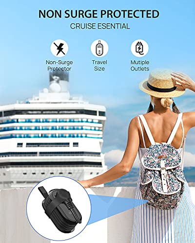 Travel Power Strip with USB Ports, Portable Small Power Strip with 4FT Wrapped Flat Plug Extension Cord, 2 Outlets 3 USB Ports(1 USB C), Non Surge Protector for Cruise Ship Hotel