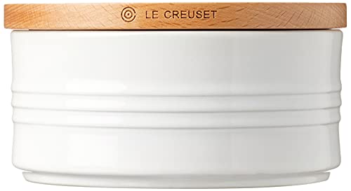 Le Creuset Stoneware Canister with Wood Lid, 23 oz. (5.5" diameter), White