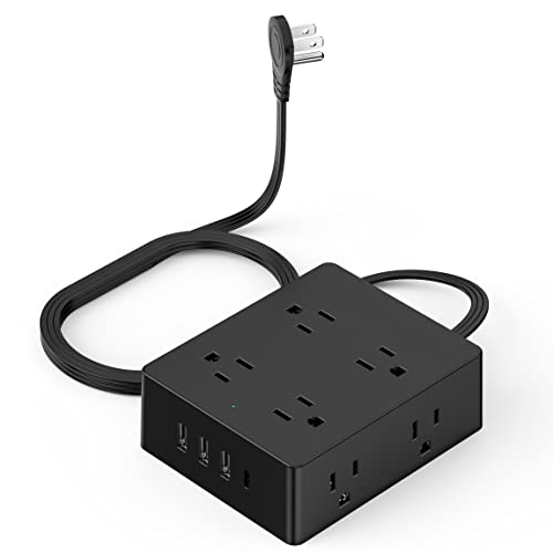 Cruise Essentials, Thin Plug Power Strip with 8 Outlets 4 USB Ports(1 USB C), 5ft Flat Extension Cord, Non Surge Power Strip for Cruise Ship Travel, Dorm Room Essentials