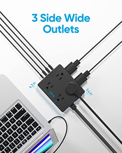 Cruise Essentials, Thin Plug Power Strip with 8 Outlets 4 USB Ports(1 USB C), 5ft Flat Extension Cord, Non Surge Power Strip for Cruise Ship Travel, Dorm Room Essentials