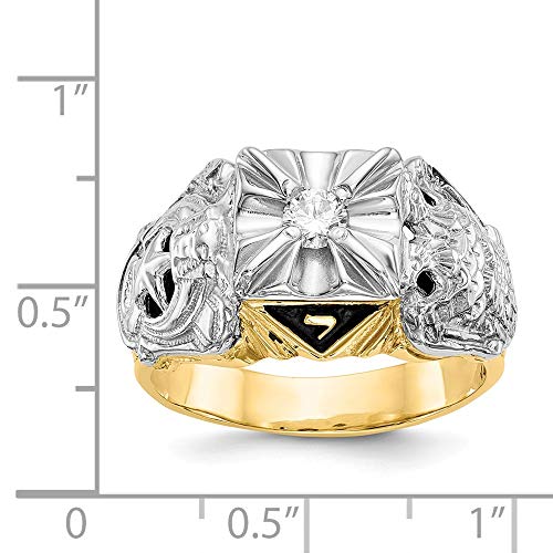 Size 12.5 - Solid 14k Yellow Gold AA Diamond Men's Simulated Masonic Ring (14mm) (1/5ct.)