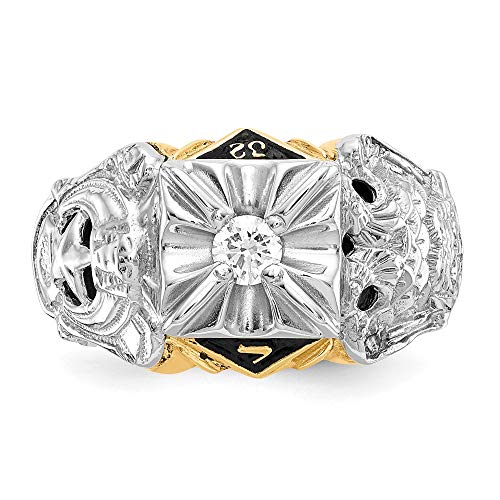 Size 12.5 - Solid 14k Yellow Gold AA Diamond Men's Simulated Masonic Ring (14mm) (1/5ct.)