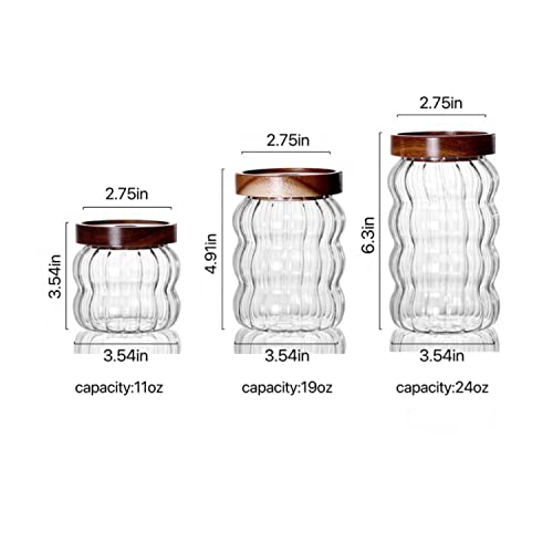 LUCKTE Glass Food Storage Container Jar with Airtight Seal Acacia Wood Lids Clear Glass canister Coffee, Bean,Tea,Spice Containers Sugar,Cookies,Nuts,Snack,Candy Jar