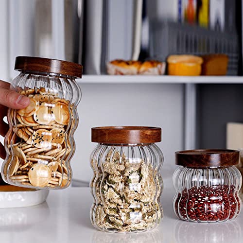 LUCKTE Glass Food Storage Container Jar with Airtight Seal Acacia Wood Lids Clear Glass canister Coffee, Bean,Tea,Spice Containers Sugar,Cookies,Nuts,Snack,Candy Jar