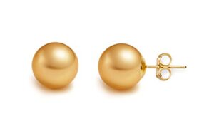 10-11mm golden south sea cultured pearl stud earrings for women aa+ quality 14k yellow gold – premiumpearl