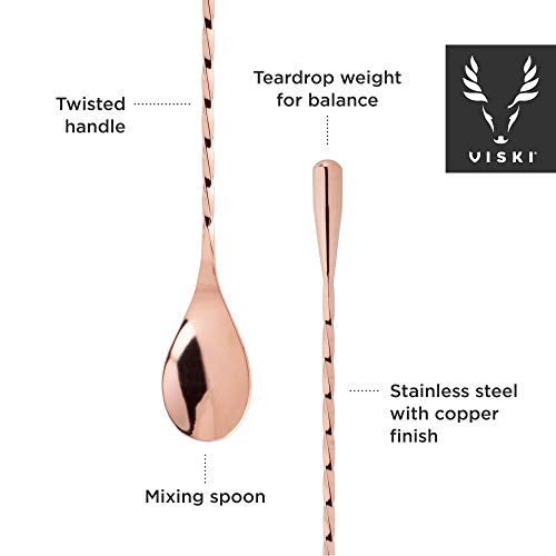 Viski Copper Weighted Stainless Steel Barspoon, Japanese Style Twisted Stem Handle, Teardrop Weight