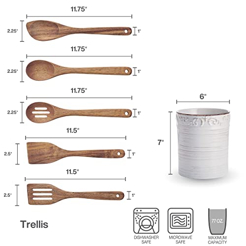 Pfaltzgraff Trellis Utensil Crock, 7x6 inch, White