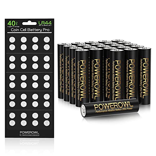 POWEROWL Alkaline AA Batteries 24 Pack & LR44 Batteries 40 Pack