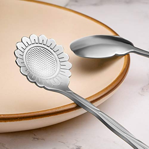 8 Pieces Flower Spoon Coffee Teaspoon Set Stainless Steel Tableware Creative Sugar Spoon Tea Spoon Stir Bar Spoon Stirring Spoon, 8 Different Patterns (Silver)