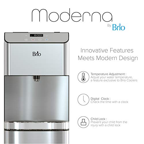 Brio Moderna UV Self Cleaning Bottleless Water Cooler Dispenser with Filtration & Avalon Stainless Steel Adjustable Pull Type Cup Dispenser, 4-10 oz Cups, Dent Proof, Fingerprint Resistant