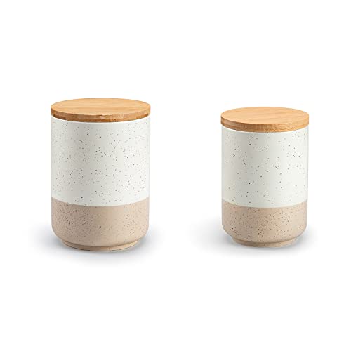 vancasso Sabine Canister Sets for Kitchen Counter, 20 OZ and 40 Oz Ceramic Food Storage Jars with Airtight Wood Lids, Large Kitchen Canisters for Coffee, Sugar, Tea, Flour, Spice