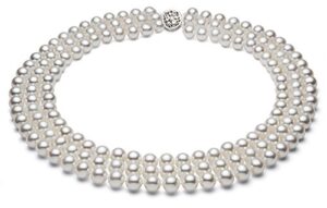 premiumpearl triple strand white freshwater cultured pearl necklace for women aa+ quality sterling silver (7.5-8mm)