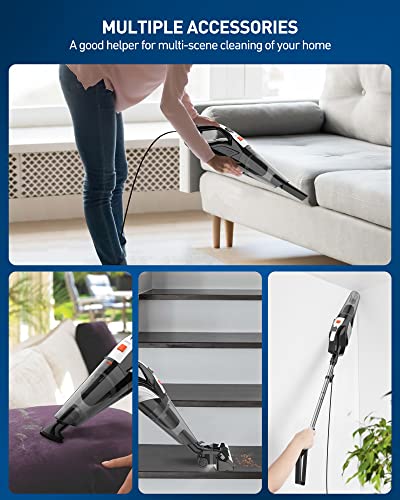 Hihhy Stick-Vacuum Cleaner-Corded Small-Handheld Vacuum - Lightweight Electric Brooms, 18Kpa Powerful Suction 4-in-1 Portable 600W Bagless Mini Hand Vac for Home Pet Hair Hard Wood Floor