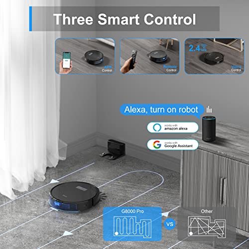 Tikom G8000 Pro Robot Vacuum and Mop Combo, 4500Pa Suction, 150Mins Max, Robotic Vacuum Cleaner with Self-Charging, Quiet, APP&Voice Control, Ideal for Pet Hair, Carpet, Hard Floor, Black