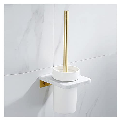 QINTEX Bathroom Accessories Set Brushed Gold Bathroom Shelf,Towel Rack,Towel Hanger Paper Holder,Toilet Brush Holder Marble and Brass (Color : Toilet Brush)