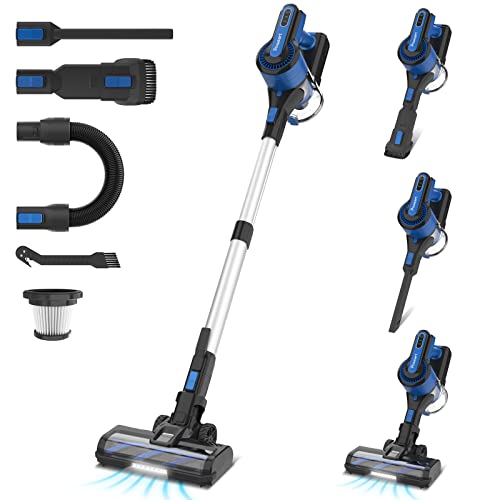 POWEART Cordless Vacuum Cleaner, 26Kpa 350W Powerful Cordless Stick Vacuum, Self-Standing 8 in 1 Rechargeable Battery Vacuum Up to 45min Runtime, Lightweight Vacuum for Pet Hair Hard Floor Carpet-V870