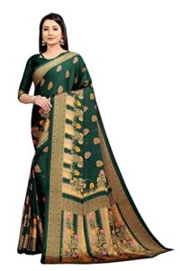 rihana fashion indian wedding bollywood women’s print art silk saree with unstitched blouse piece-japan crepe (green flower)