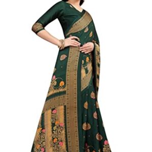 Rihana fashion Indian Wedding Bollywood Women's Print Art Silk Saree with Unstitched Blouse Piece-Japan Crepe (Green Flower)