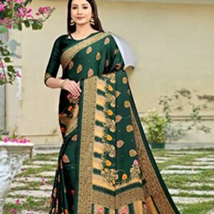 Rihana fashion Indian Wedding Bollywood Women's Print Art Silk Saree with Unstitched Blouse Piece-Japan Crepe (Green Flower)