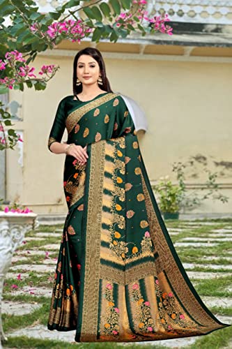 Rihana fashion Indian Wedding Bollywood Women's Print Art Silk Saree with Unstitched Blouse Piece-Japan Crepe (Green Flower)