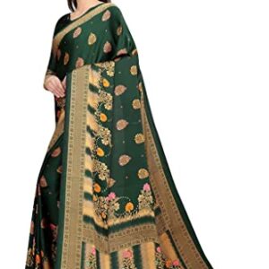 Rihana fashion Indian Wedding Bollywood Women's Print Art Silk Saree with Unstitched Blouse Piece-Japan Crepe (Green Flower)