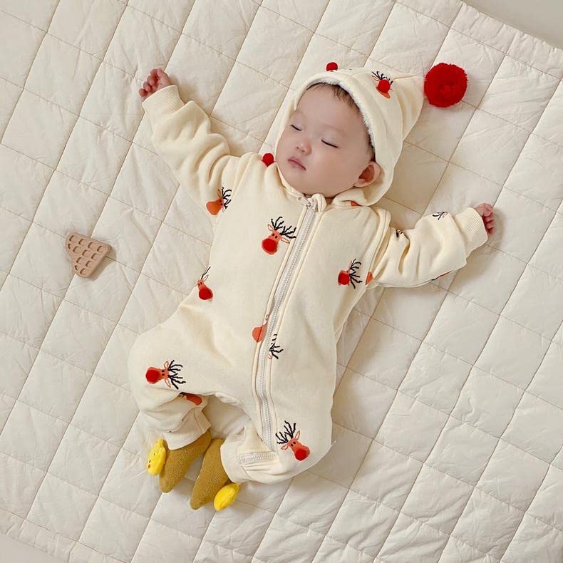 Newborn Baby Fleece Snowsuit Christmas Hooded Romper Onesies Jumpsuit Bodysuit Winter Warm Coat for Infant Boys Girls