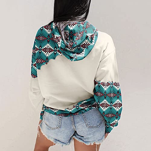 Hoodies For Women Fall Casual Loose Plus Size Top Sweatshirt Fashion Print Long Sleeve Shirt Pullover With Pock Stocking Gift (Green, L)