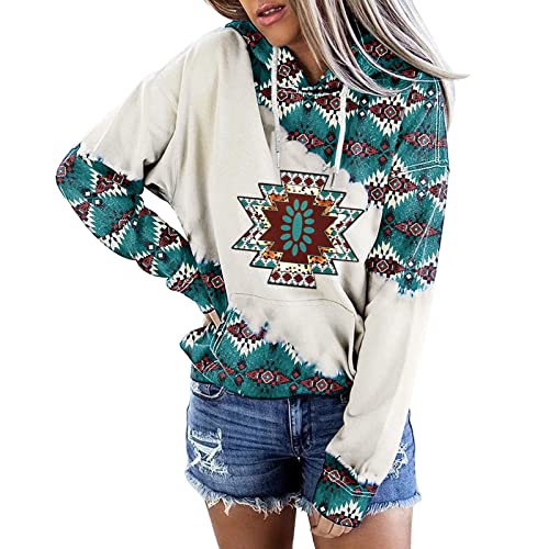 Hoodies For Women Fall Casual Loose Plus Size Top Sweatshirt Fashion Print Long Sleeve Shirt Pullover With Pock Stocking Gift (Green, L)