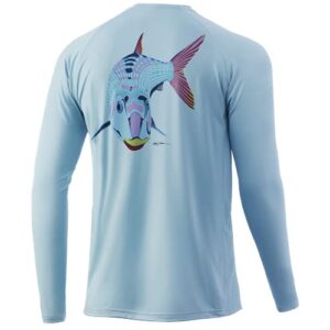 huk men’s standard vc pursuit long sleeve sun protecting shirt, bone fish-ice blue, medium