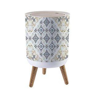 small trash can with lid seamless based on ornament paisley bandana print vintage style silk wood legs press cover garbage bin round waste bin wastebasket for kitchen bathroom office 7l/1.8 gallon