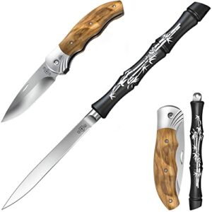 bundle of 2 items – gentleman’s folding knife pocket knife knives knofe wood handle sharp blade – pocket knife for men – folding edc knife – kubaton stocking stuffers for men – secret santa gift