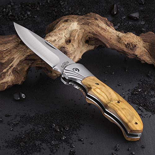 Bundle of 2 Items - Gentleman’s Folding Knife Pocket Knife Knives Knofe Wood Handle Sharp Blade - Pocket Knife for Men - Folding EDC Knife - Kubaton Stocking Stuffers for Men - Secret Santa Gift