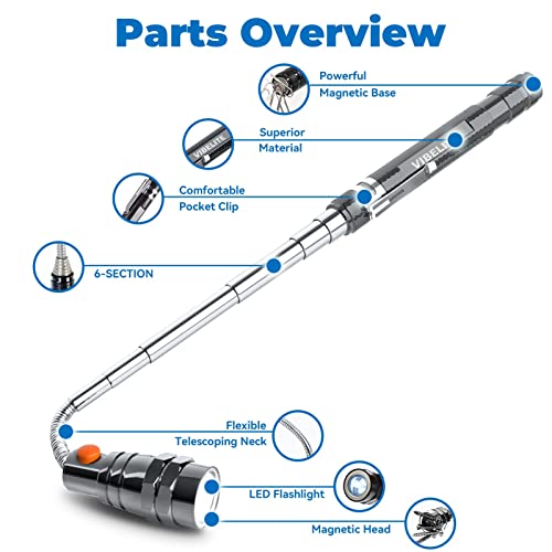 Magnet 3 LED Magnetic Pickup Tool, Telescoping Flexible Extensible Led Flashlights, Perfect Mechanic Pick-up Tools, 4 in 1 Multi Tool, Cool Gadgets Birthday Gifts For Men, Husband, Dad, Father