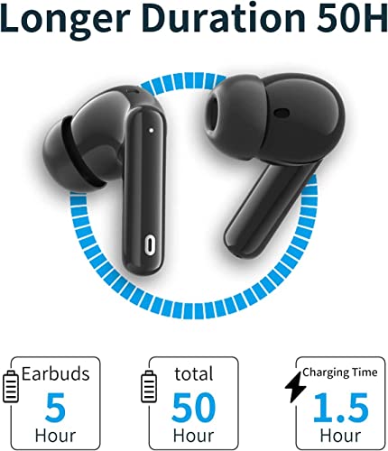 A40 Pro Wireless Earbuds, 50Hrs Playtime Bluetooth Earbuds Built in Noise Cancellation Mic with Charging Case, Bluetooth Headphones with Stereo Sound, IPX7 Waterproof Ear buds for iPhone and Android