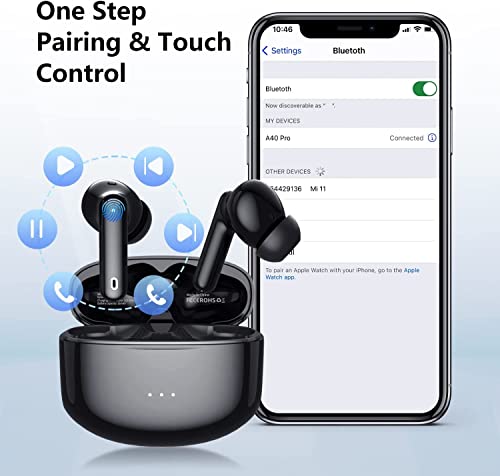 A40 Pro Wireless Earbuds, 50Hrs Playtime Bluetooth Earbuds Built in Noise Cancellation Mic with Charging Case, Bluetooth Headphones with Stereo Sound, IPX7 Waterproof Ear buds for iPhone and Android